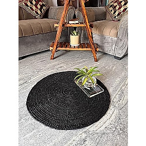VIDVIK VINTAGE 2 Ft. Black Jute Area Rug - Round Braided Rustic Rug - Vintage Woven Rug - Jute Rugs for Bedroom, Kitchen, Living Room, Farmhouse - ( 2' Round Black).