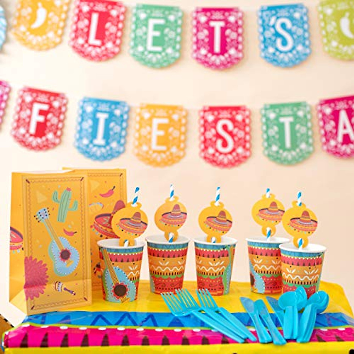 Joyful Toys Large Rectangular Fiesta Tablecloth: Mexican Party Tablecloth (108'' x 54'') for Cinco De Mayo, Taco Night, Taco Tuesday - Large Fiesta Table Cloths and Fiesta Table Decorations