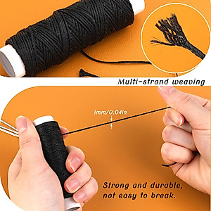 Ftyiwu Waxed Thread 32 Yards (Black), Leather Sewing Waxed Thread with Hand Sewing Needles, Leather Sewing Thread Set for Home Upholstery Carpet Leather Canvas Repair and Sewing