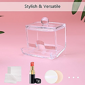 Luxspire Cotton Swab Holder, Acrylic Q-Tip Storage with Lid 7 oz, Clear Cotton Ball Swab Holder Cotton Bud Storage Box, Cosmetics Makeup Storage Holder Box Bathroom Containers Organizer