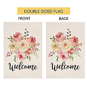 Spring Peonies Welcome Garden Flag Vertical Double Sided Burlap Yard Spring Flower Farmhouse Outdoor Decor 12.5 x 18 Inches