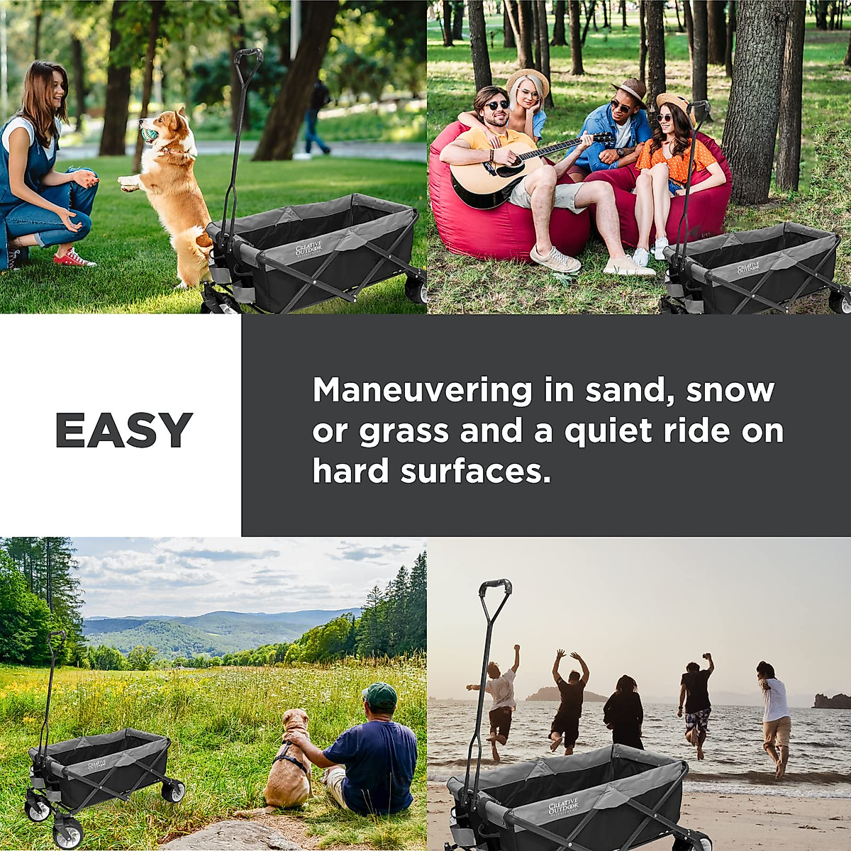 Creative Outdoor Push Pull Hauler Wagon for Kids, 200lbs Weight Capacity, All-Terrain Collapsible and Portable Folding Cart, Beach, Park, Garden, Camping & Tailgate