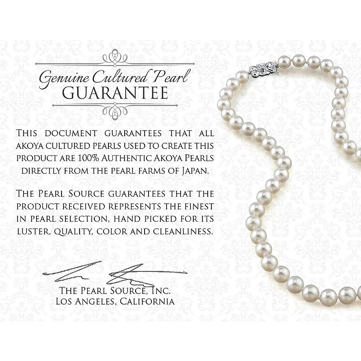 The Pearl Source 14K Gold 7.5-8mm Round Genuine White Akoya Cultured Pearl & Diamond Cheryl Ring for Women