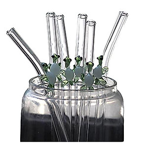 5pcs Glass Straws with Cute Turtle Bent Drinking Straws Stirring Sticks Reusable Glass Straws for Drinks Coffee Juice
