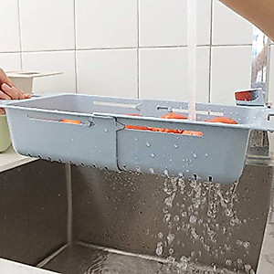 Jkhome Collapsible Over The Sink Colander Dish Fruit Vegetable Strainer Drainer Basket for Kitchen Set of 1 (Blue)