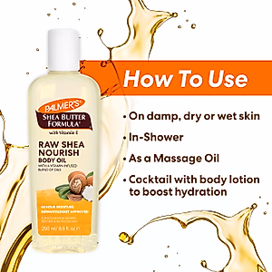 Palmer's Shea Formula Raw Shea Body Oil with Vitamin E, Deep Body Moisturizer to Soothe & Nourish Dry, Sensitive & Eczema-Prone Skin, 8.5 oz