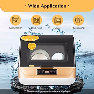 WenDissy Mini Portable Countertop Dishwasher, Compact Dishwasher with 3 Washing Programs, 360° Rotating, Dishwasher Automatic Dish Washing Machine For Dorm, RV, Apartment (Gold)