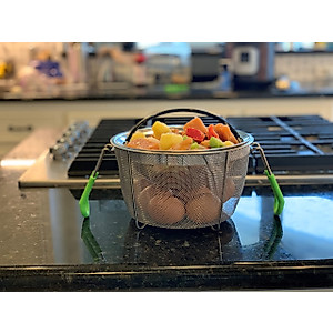 Steamer Basket for Instant Pot Accessories 6 qt or 8 quart - 2 Tier Stackable Fine Mesh 304 Stainless Steel Strainer Basket - Silicone Handle - Vegetable Steamer Insert, Egg Basket, Pasta Strainer