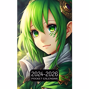 Pocket Calendar 2024-2026: Two-Year Monthly Planner for Purse , 36 Months from January 2024 to December 2026 | Anime portrait | Green Lizard Girl | Cute face | Shy face