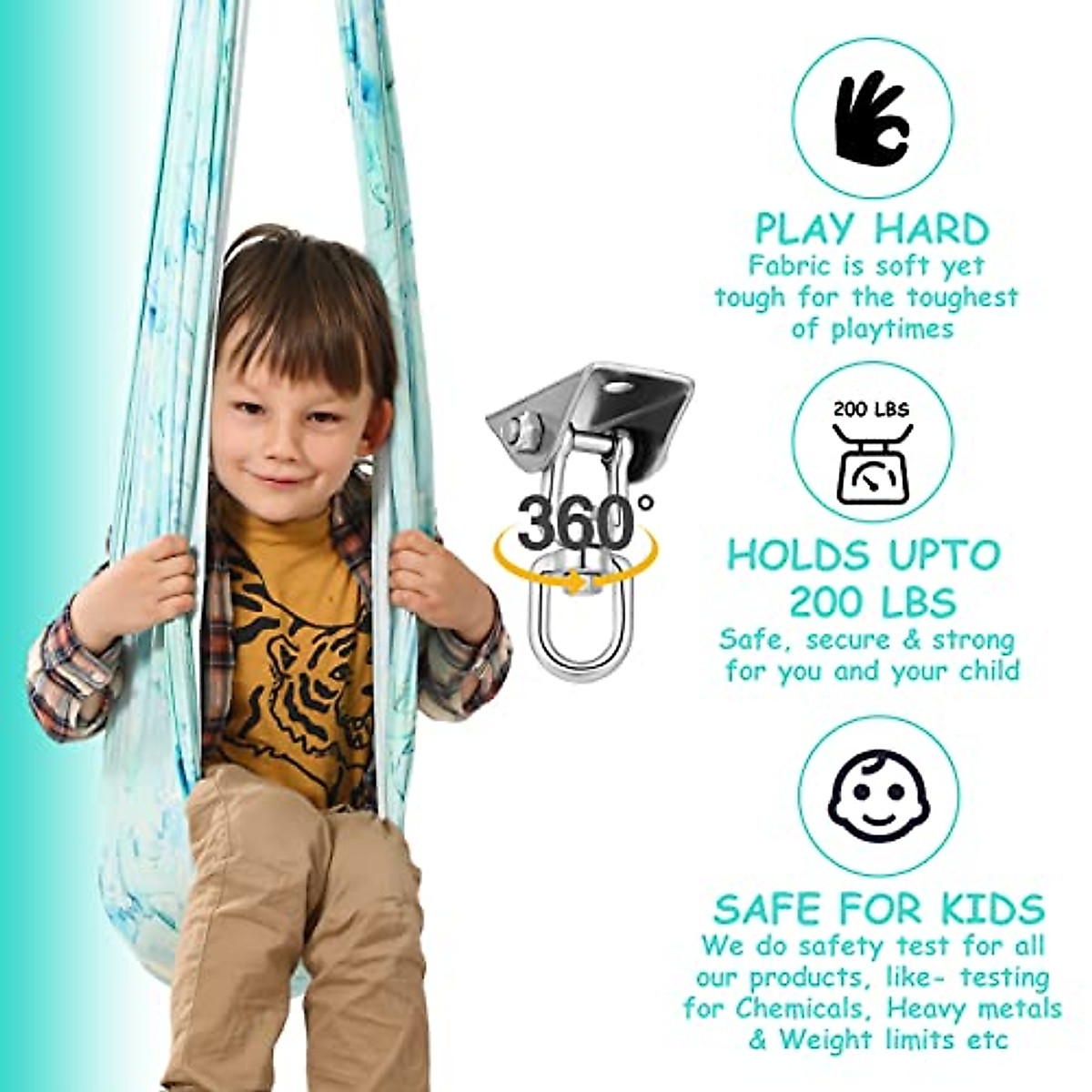 KABOER Indoor Outdoor Cuddle Sensory Swing,Therapy Hammock Swings with 360° Swivel Hanger Hanging Calming Compression Therapy Swing for Child&Adults to Play&Calm, Max Weight 200lbs,Marbling