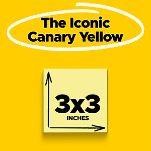 Post-it Notes 3x3 in, 12 Pads, America's 1 Favorite Sticky Notes, Canary Yellow, Clean Removal, Recyclable (654)