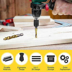 Drill Tap Bit Set, 3 in 1 Thread Tapping Drill Bit with Box, Hex Shank High Speed Steel Twist Drill Tapping Tool with Quick Change Adaptor, 13pcs