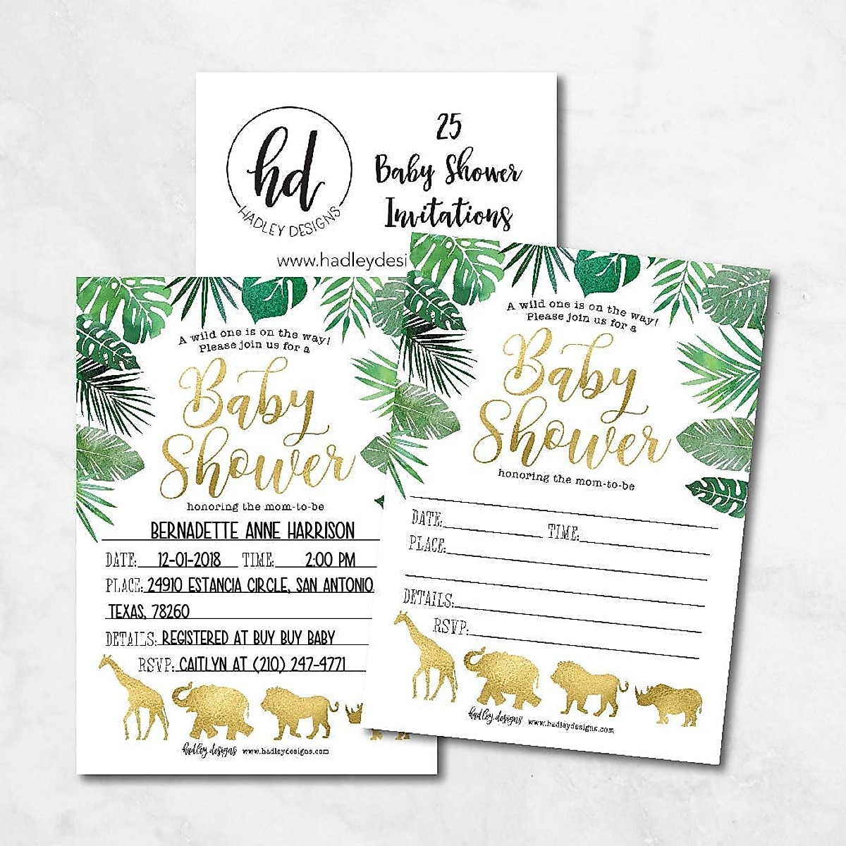 25 Safari Baby Shower Invitations, 25 Books For Baby Shower Request Cards, 25 Baby Shower Diaper Raffle Tickets For Baby Shower Games To Play, Cute Jungle Animal Write in Diaper Raffle Cards