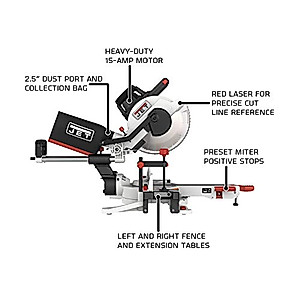 JET 10-Inch Sliding Dual-Bevel Compound Miter Saw, 1Ph 115V (JMS-10X)