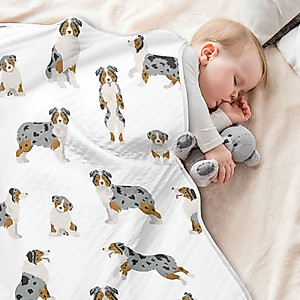 Ollabaky Australian Shepherd Dog Baby Blanket for Boys Girls Cotton Throw Blanket Swaddle Blanket for Crib Stroller Nursery Receiving Blanket Infant Toddler Unisex 30"x40"