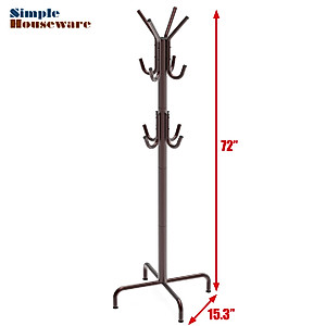 Simple Houseware Standing Coat and Hat Hanger Organizer Rack, Bronze