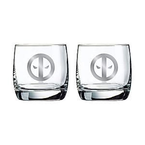 Deadpool Whiskey Glasses - Collectible Gift Set - Official Marvel Product - 10 oz. Capacity - Set of 2 - Classic Design - Sturdy Base - Perfect for Scotch, Bourbon, and Old Fashioned Cocktails