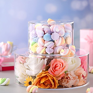 Weysat 2 Pcs Acrylic Fillable Cake Stand 7 Inch and 4.7 Inch Clear Cake Riser Round Cake Tier Decorative Cylinder Stand for Wedding Birthday Party(10''D x 4''H, 6''D x 4''H)