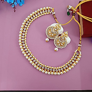 Efulgenz Pearl Indian Choker Indian Pearl Necklace Indian Faux Pearl Necklace Jewelry Set Cz Cubic Zirconia Beaded Choker Necklace Earrings Jewelry Set