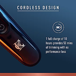 King C. Gillette Cordless Beard Trimmer for Men, Kit includes 1 Trimmer, 3 Interchangeable Combs, 1 Cleaning Brush, 1 Charger, 1 Travel Bag, BLUE