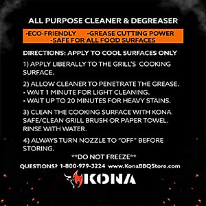 Kona Safe/Clean Grill Cleaner Spray - Now 40% More Cleaning Power, Heavy Duty No-Drip Gel, Eco-Friendly, Food Safe, BBQ Grate Degreaser, Biodegradable, Made in Michigan USA - 23oz