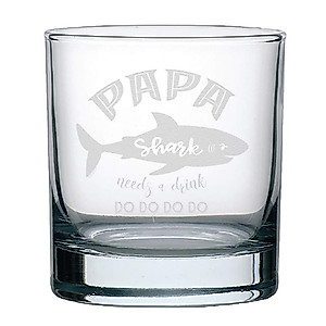 Veracco Papa Shark Needs a Drink Whiskey Glass Funny BirthdayGifts For Dad (Clear, Glass)