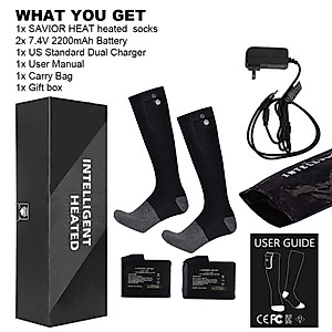 Heated Socks for Men Women, SAVIOR HEAT Electric Rechargeable Battery Thick Long Ski Socks for Winter Cold Weather Hunting Hiking Camping Skating Motorcycle Cycling Fishing