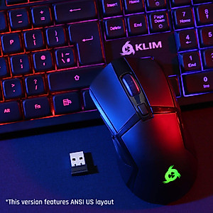 KLIM Tandem - Wireless Gaming Keyboard and Mouse Combo + Slim, Durable, Ergonomic + Illuminated + Long-Lasting Built-in Battery (Renewed), Black