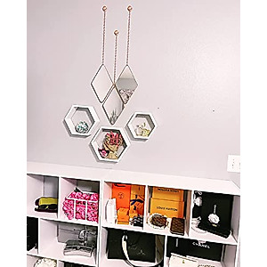 ZGZD White Floating Shelves Hexagon Wall Organizers Display Hanging Shelf for Room, Kitchen, Office, Set of 3