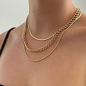 Tayel Fashion Layered Snake Chain Choker Necklaces Gold Thick Chunky Hexagon Circle Necklace Jewelry Adjustable for Women and Girls