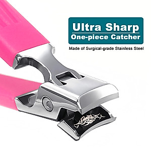 SG Nekoo Nail Clippers for Thick Nails Hard Fingernails and Toenails Cutter with File, Ultra Sharp Curved Splash Proof Trimmer for Adults Men Women Seniors (Mid-pink)