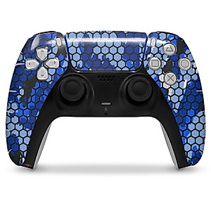 WraptorSkinz Skin Wrap Compatible with Sony PS5 DualSense Controller HEX Mesh Camo 01 Blue Bright (Controller NOT Included)