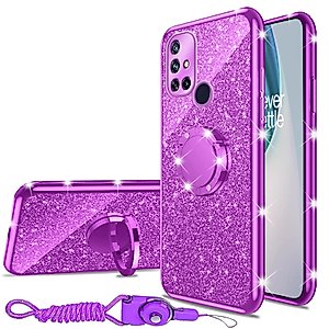 nancheng Case for OnePlus Nord N10 5G Girls Women Glitter Cute Soft TPU Cover with Ring Kickstand Strap Lanyard Bumper Shockproof Protective Cell Phone Case for OnePlus N10 5G - Purple