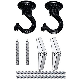 GDQLCNXB 2 Sets 55mm/2.17" Ceiling Metal Ceiling Hooks, Heavy Duty Swag Ceiling Hooks with Hardware for Hanging Plants/Chandeliers/Wind Chimes/Ornament (Black Color)