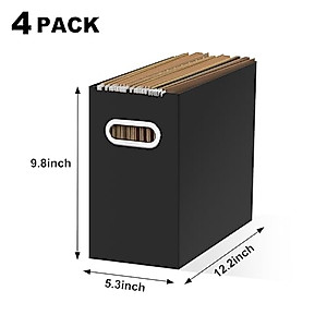 POUYRBA File Organizer, 4pcs Black Cardboard Hanging File Folder Box with Handle for Letter Size Easy Assemble Collapsible File Cabinet Organizer for Home Office and School