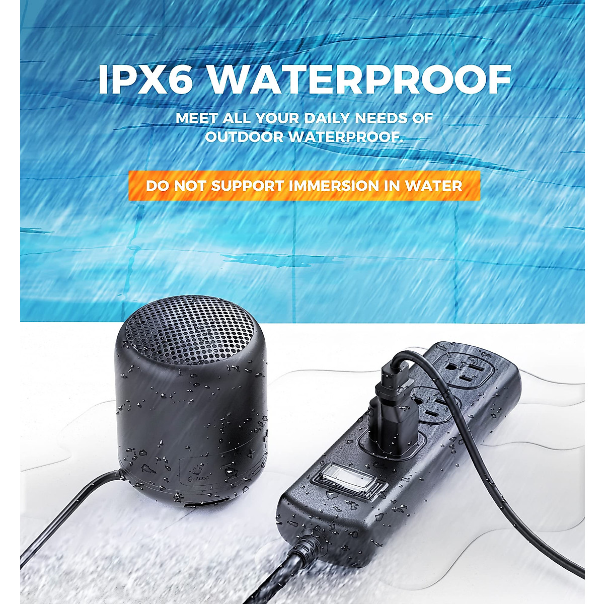 Outdoor Power Strip Weatherproof, 16AWG/6 FT Waterproof Extension Cord, IPX6 Small Surge Protector with 3 Wide Spaced Outlets, 1875W Overload Protection, Outlet Extender for Kitchen Bathroom Patio