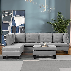 Casa Andrea Milano 3 Piece Modern Tufted Micro Suede L Shaped Sectional Sofa Couch with Reversible Chaise & Ottoman, Large
