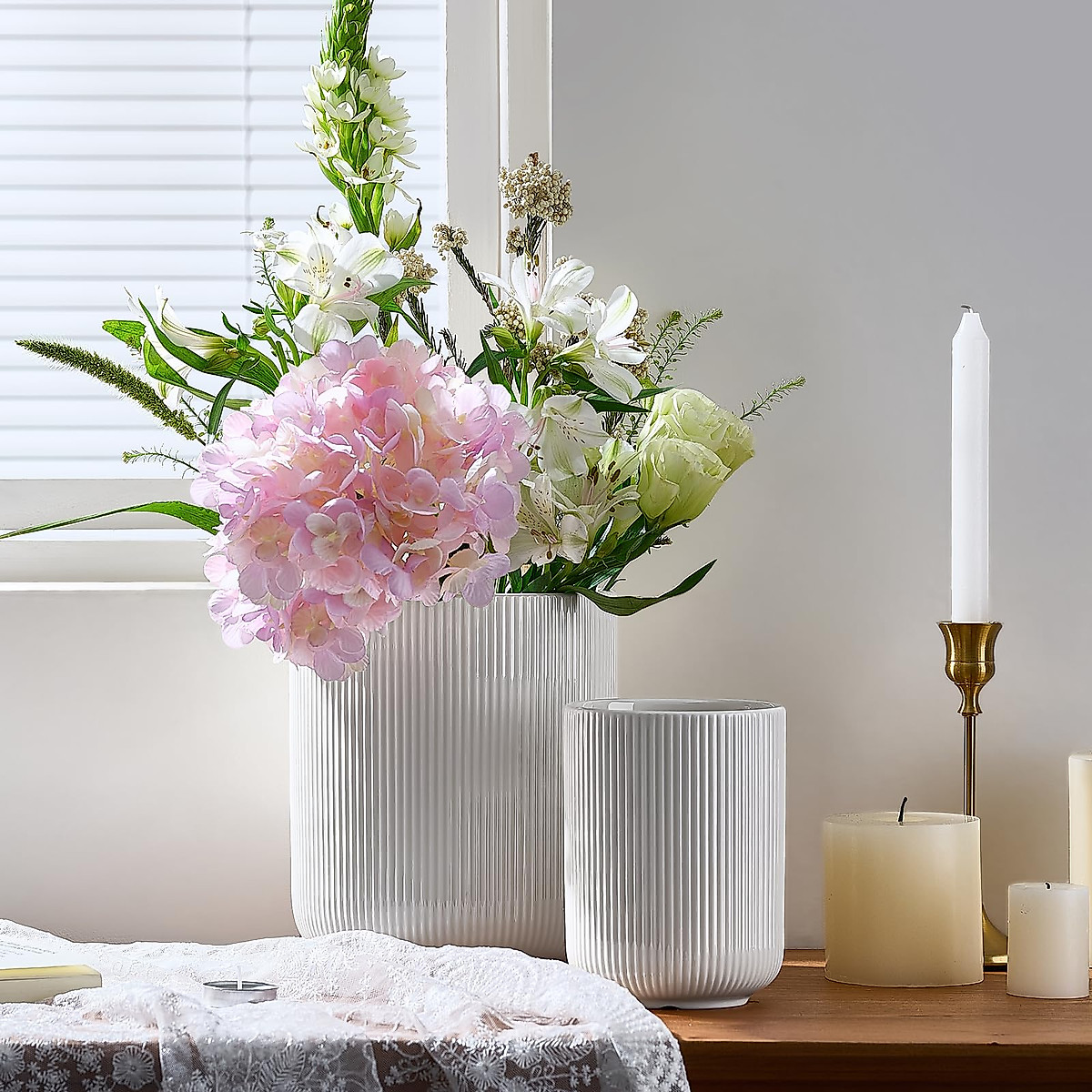 Mfacoy Large Kitchen Utensil Holder Set of 2, 7.3" + 5.4" Ceramic Cooking Utensil Holder for Countertop, Large Utensils Crock for Kitchen Counter, Utensil Storage Organizer for Spatula, Kitchen Decor