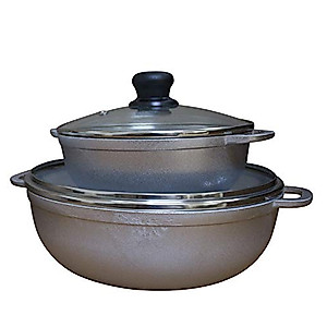 IMUSA USA 2 Piece Cast Aluminum Caldero Set with Glass Lid, Silver