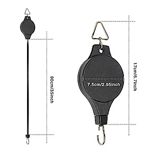 3 Pack Plant Pulley Hanger, Retractable Plant Hook Pulley, Adjustable Heavy Duty Plant Hanging Pulleys for Garden Baskets & Bird Feeder with 3 PCS Gold Metal Ceiling Plant Hooks (Black - 3 Pack)