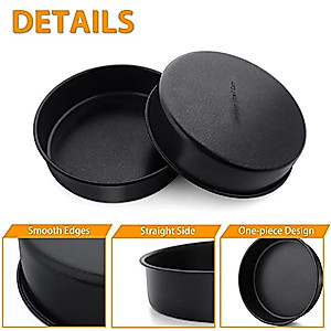 P&P CHEF 8 Inch Round Cake Pan Set of 2, Non-Stick Cake Baking Pans for Birthday Wedding Layer Cakes, Stainless Steel Core & Leak Proof, Sturdy & Healthy, Black