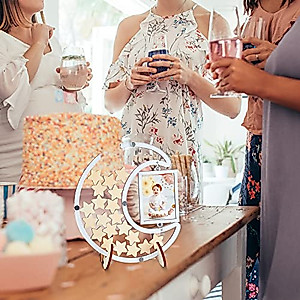 60 Pieces Moon Guest Book with Wood Star Cutouts Baby Shower Guest Book Alternative Guest Books with Photo Frame for Baby Shower Wedding Boys Girls Birthday Parties Keepsake (Clear, 8.3 x 9 Inch)