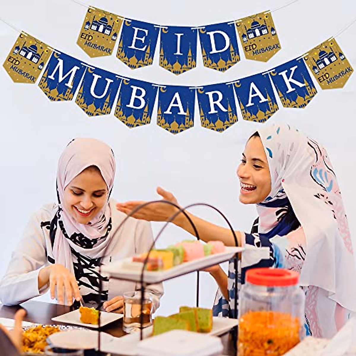 Partyprops Eid Mubarak Banner - Eid Mubarak Decoration - Eid Mubarak Party Decorations Supplies - Eid Mubarak Banner Bunting - No Assembled Required