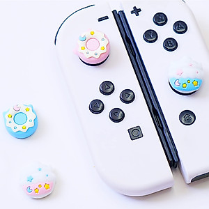 BelugaDesign Donut Ice Cream Thumb Grips | Cute Kawaii Food Cupcake Pink Blue Pastel Joystick Cap | Compatible with Nintendo Switch Standard Joycon Lite OLED