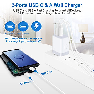 20W Fast Samsung Charger Block USB C Wall Box for Galaxy A15 A14 5G A13 A03s A53 A23 S24 S23 S22 S21 FE Ultra A54 A25 A34,Pixel 8 7 6,iPhone 15 14 13,2Pack Dual Port Charging Adapter Outlet Brick Plug