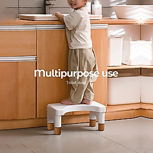 Poop Stool Toilet Stool Adults for Bathroom, 5.9" to 8.5" Adjustable Height Toilet Stool Squat Adult (White, Beechwood Feet)