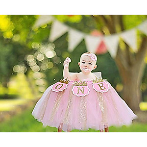 Tutu Highchair Banner for 1st Birthday - Princess 1st Birthday Party,Pink Tutu Skirt Photo Booth Props and Backdrop Cake Smash, Best Princess Birthday Party Supplies for Baby Girl