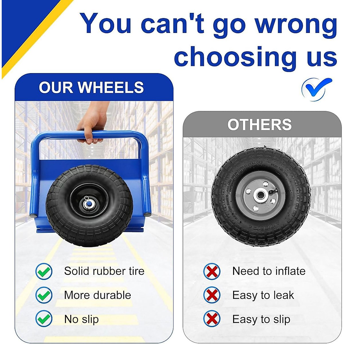 Panel Dolly Heavy Duty Slab Dolly with Handle and 2Pcs 10" Solid Rubber Tires Wheels 1000LBS Load Capacity All Terrain Moving Cart for Drywall Sheet, Material Handling