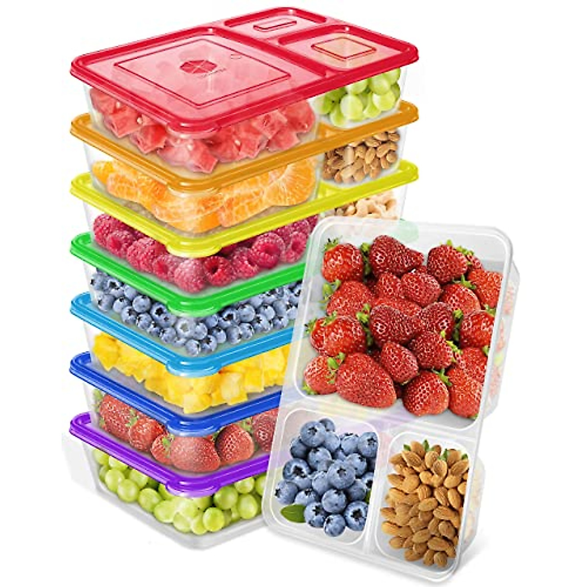 LUCENTEE 7-Pack Snack Containers - Bento Snack Box - Snack Containers - Lunch Containers Snack Container, 3 Compartment Food Container, Lunch Box, Bento Box, Meal Prep Container Microwave Safe
