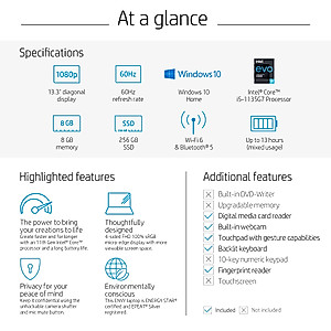 2022 Newest HP Envy 13.3" FHD Laptop Computer for Business & Student, Intel 11th Gen Core i5-1135G7 up to 4.2GHz, 8GB RAM, 256GB PCle SSD, Fingerprint Reader, Backlit Keyboard, Win 10, w/ Accessories
